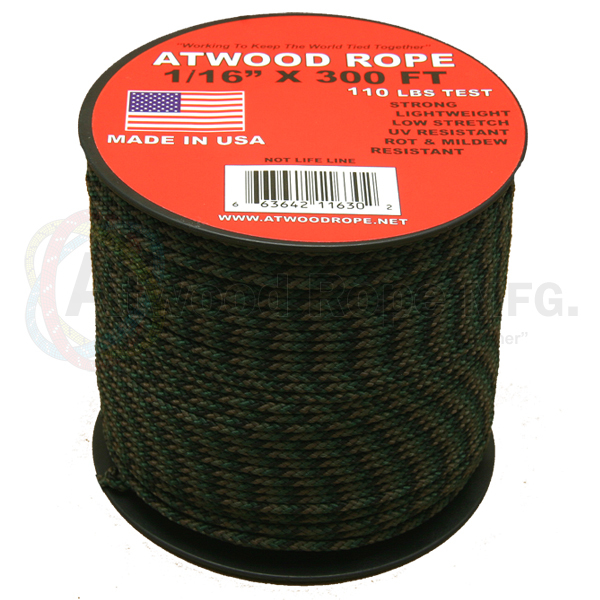 Atwood Rope MFG Utility Rope 1/16" (110lb/50kg) 30m Made in USA ...